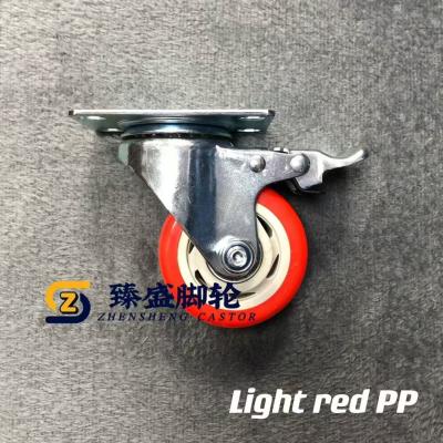 China Light Red PP Caster Wheels Double Brake 75mm Caster OEM CE Approval for sale