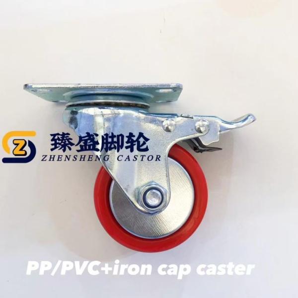 Quality Red 3 Inch Swivel Casters OEM 75mm Heavy Duty Castors Double Brake System for sale