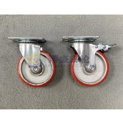 China Customized 100mm Cast Iron Caster Wheels 4 Inch Double Brake 4 Swivel Caster for sale