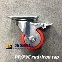 Quality Red PVC Caster Wheels 75mm Polyvinyl Chloride 3 Casters With Brake for sale