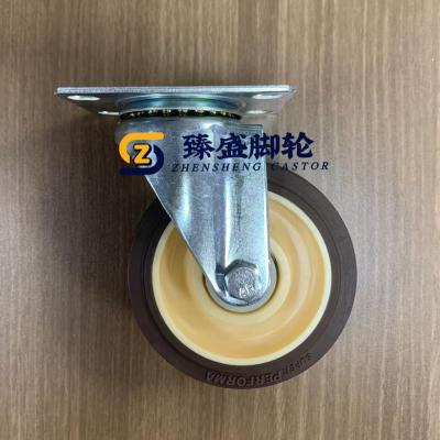 China Brown 100mm Swivel Castor Thermoplastic Rubber Caster Customized for sale