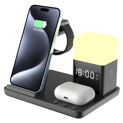 China 6 in 1 LED Time Display Wireless Chargers Smart Magnetic Multi-Pad Lamp iPhone AirPods for sale