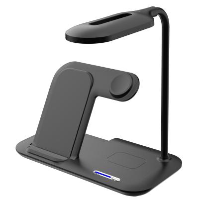 China Foldable 15W 3 in 1 Wireless Charger Charging Station with LED Desk Light Phone Charger for sale