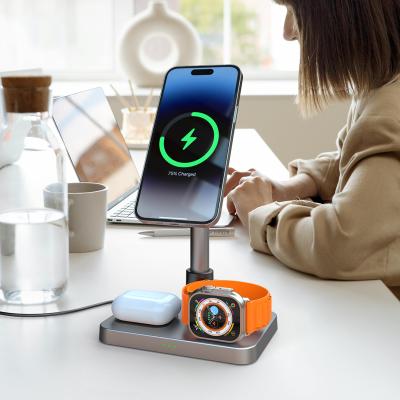 China Fast 15W 3 in 1 Multifunction Portable Wireless Chargers Magnetic Phone Chargers for Phone Watch Earphones for sale
