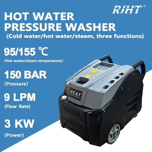 Quality RJHT-1509 electric hot water high-pressure cleaning machine with three functions: cold water/hot water/steam 220V50HZ hot water high-pressure cleaning machine for sale