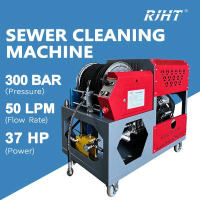 China RJHT-680 Heavy-Duty Sewer Jetter Machine with 300 bar Pressure Range, 50 meters Hose Length, and 37HP Power Consumption for sale