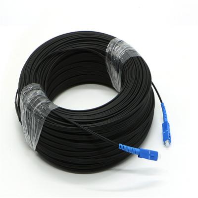 China SC FTTH Fiber Optic Drop Cable Simplex Single Mode 200m 3 Steel Fiber Patch Cord for sale