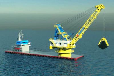 China Grab Dredgers   Grab volume: 18m3 Dredging depth: 50m in water, 10m above water Arm length: 30m Working radius: 15-23.5m for sale