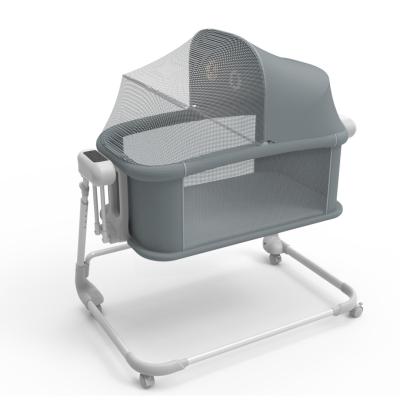 China Adjustable Electric Cradle Bed Bedside Cribs Grey Automatic Rocking Crib for sale
