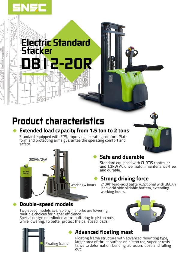 DB15 1.5T 2T 2.5T 24V Fully Electric Pallet Stacker Forklift Easy to Operate 