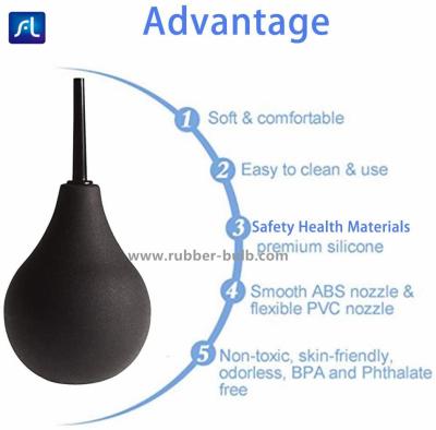 Cina Lampadina di gomma medica 7.6oz del clistere del silicone nero con il tubo flessibile di 19.7in in vendita