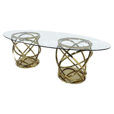Cina La forma ovale ha temperato la colonna ricoperta con canne bianca di vetro del tavolo da pranzo 240x120x75cm in vendita
