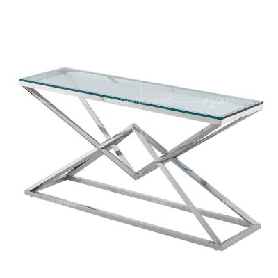 Cina Tabella di console francese di stile della Tabella di console di acciaio inossidabile del vetro trasparente 151x40x75.5cm in vendita