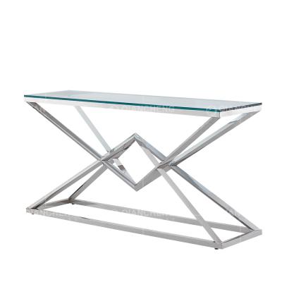 Cina Tabella di console francese di stile della Tabella di console di acciaio inossidabile del vetro trasparente 151x40x75.5cm in vendita