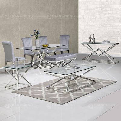 Cina Tabella di console francese di stile della Tabella di console di acciaio inossidabile del vetro trasparente 151x40x75.5cm in vendita