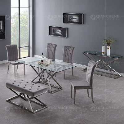 Cina Tabella di console francese di stile della Tabella di console di acciaio inossidabile del vetro trasparente 151x40x75.5cm in vendita