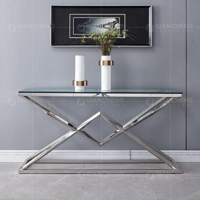 Cina Tabella di console francese di stile della Tabella di console di acciaio inossidabile del vetro trasparente 151x40x75.5cm in vendita