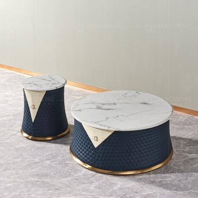Cina Il tavolino da salotto rotondo di lusso leggero ss con la cima della pietra di stoccaggio ha messo di 2 Sofa Table Set completamente montato in vendita
