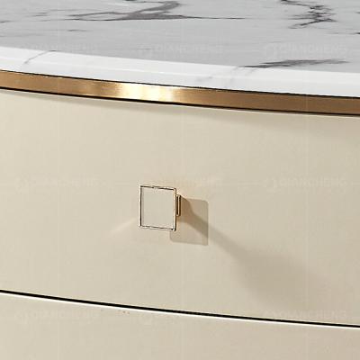 Cina Tavolo da pranzo beige del caffè con 2 il marmo del Faux dei cassetti 20mm sulle gambe dorate superiori di acciaio inossidabile in vendita