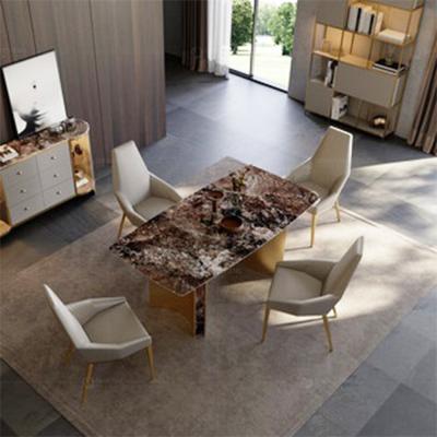 Cina Insieme semplice 4 Seater del tavolo da pranzo delle gambe dell'oro della mobilia d'acciaio superiore di marmo degli ss in vendita