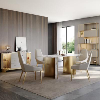 Cina Insieme semplice 4 Seater del tavolo da pranzo delle gambe dell'oro della mobilia d'acciaio superiore di marmo degli ss in vendita
