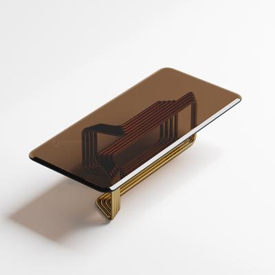 Cina Tavolino da salotto rotondo contemporaneo con la spazzola di vetro temperata Rose Gold Base in vendita