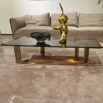 Cina Tavolino da salotto rotondo contemporaneo con la spazzola di vetro temperata Rose Gold Base in vendita