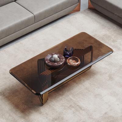 Cina Tavolino da salotto rotondo contemporaneo con la spazzola di vetro temperata Rose Gold Base in vendita