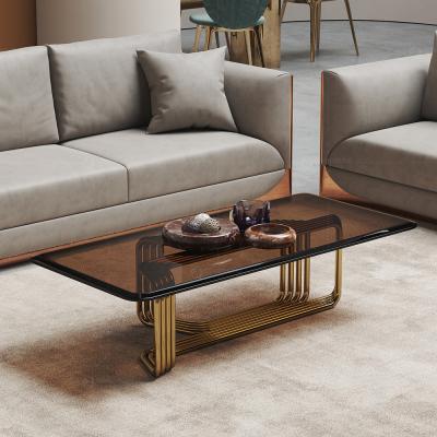 Cina Tavolino da salotto rotondo contemporaneo con la spazzola di vetro temperata Rose Gold Base in vendita