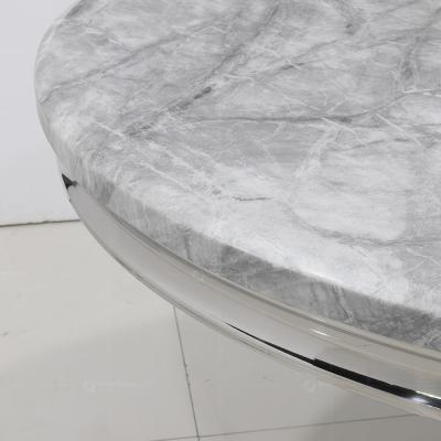 Cina Tavolo da pranzo d'acciaio grigio della mobilia della cima di marmo rotonda ss in vendita