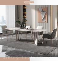 China Rectangular 2.0 Meter Marble SS Dining Table Two Gold Same Base Support Artificial Marble for sale