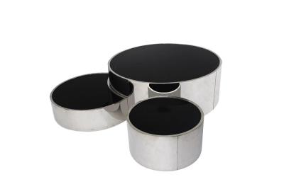 中国 贅沢な居間の家具のための3つの旋回装置のコーヒーtablesetが付いている黒いガラス上SSのコーヒー テーブル 販売のため