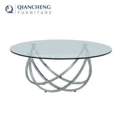 Cina tavolino da salotto di vetro del tempere ss di 12mm con la gamba di acciaio inossidabile dell'oro dello specchio per la mobilia del salone in vendita