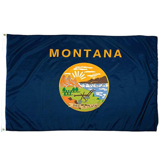 Customized Montana flag with historical symbols, screen printed on polyester fabric
