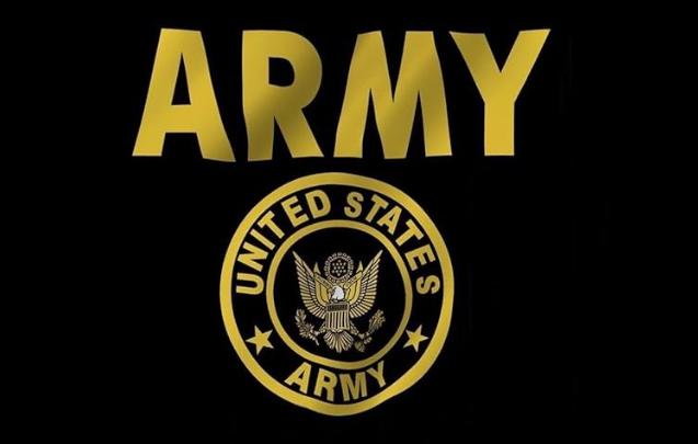 USA Army Crest Flag showing full 3x5 foot display with black and gold design