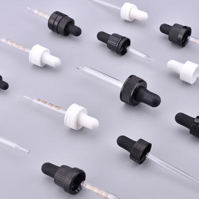 China Silicone glass dropper cap PP essential oil bottle dropper, customized tube length plastic head dropper cover with scale for sale