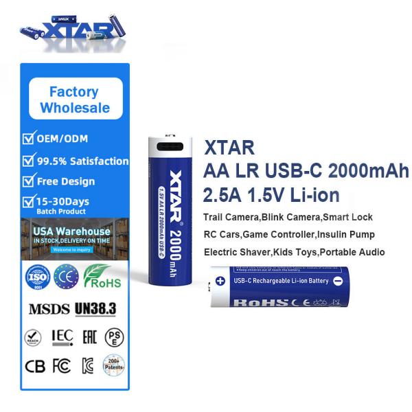 Quality Office Equipment Rechargeable Aa Batteries 2000mAh 2.5A Aa Lithium Batteries for sale