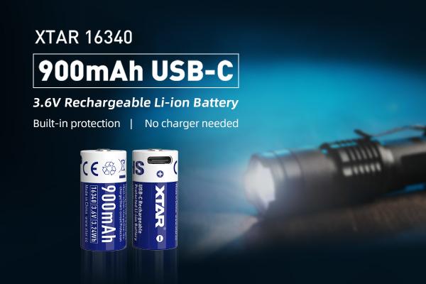 Quality 900mAh Rechargeable CR123A 16340 Li Ion Battery USB C Charging For Smart Home for sale