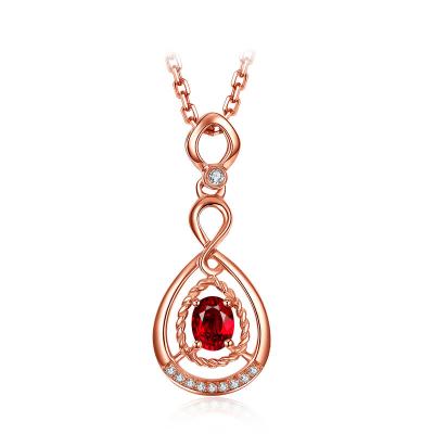 China Genuine Red Ruby Diamond Pendant Necklace  , Rose Gold Necklace With Ruby Pendant for sale