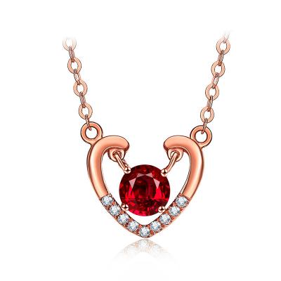 China Genuine Gold Necklace rose Gold Heart Necklace With Ruby For Engagement for sale