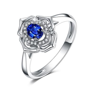 China Sapphire And Diamond Flower Ring , White Gold Engagement Rings With Sapphire for sale