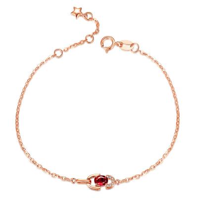 China Rose Gold Ruby And Diamond Bracelet , Ruby Birthstone Chain Link Bracelet for sale