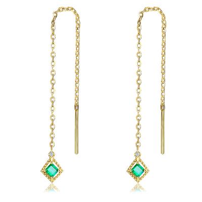 China Emerald Green And Gold  Jewelry , Long Wire Earrings Gemstone Inlaid Diamonds for sale