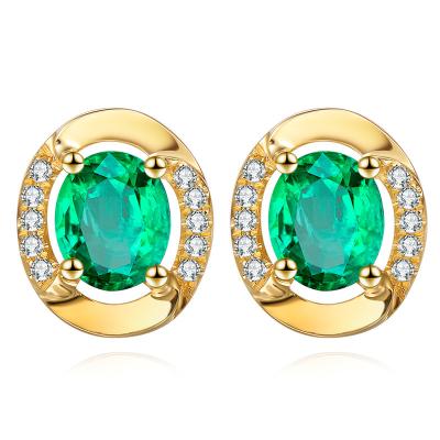 China Precious Stone 18k Gold Jewelry Natural Emerald Earrings Yellow Gold for sale