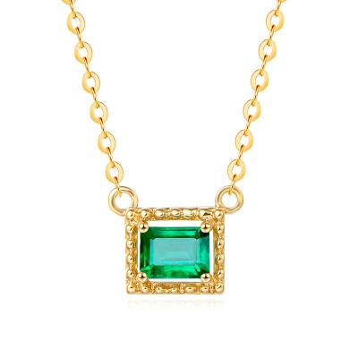 China Solid 18 Karat Gemstone Gold Jewelry , Princess Cut Emerald Necklace Pendant for sale