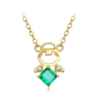China Beautiful Real Gemstone Jewelry , Dainty Emerald And Diamond Pendant Necklace for sale