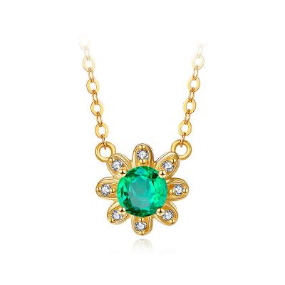China Custom Gold Gemstone Necklace Emerald Necklace Gold Chain Flower Design for sale