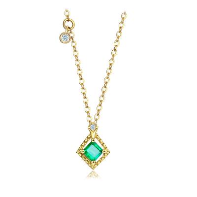 China Natural Emerald Pendant Necklace Yellow Gold , Square Emerald Necklace for sale