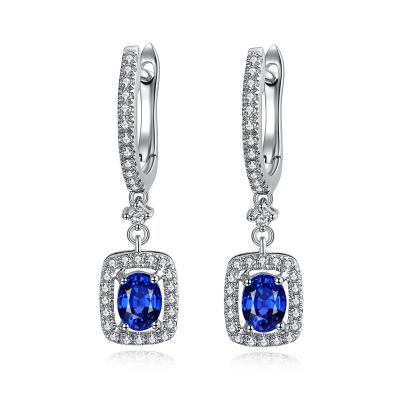 China Solid 18k Gold Gemstone Earrings Blue Sapphire Diamond Earrings for sale