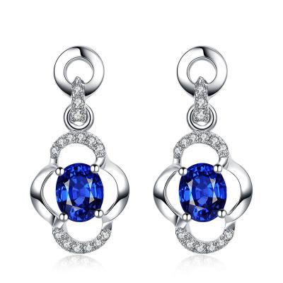 China Oval Blue Sapphire And Diamond Stud Earrings White Gold for Women for sale